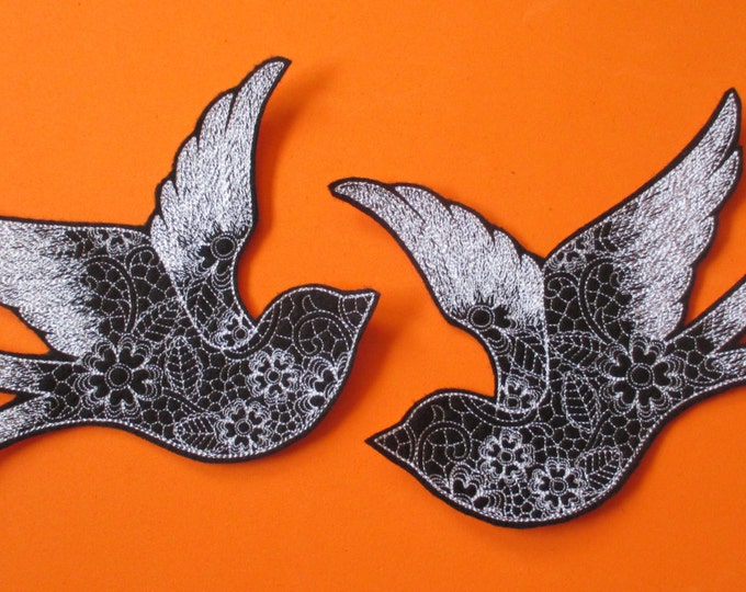 Large Embroidered Delicate Swallow, Sparrow, Iron on Applique Patch ...