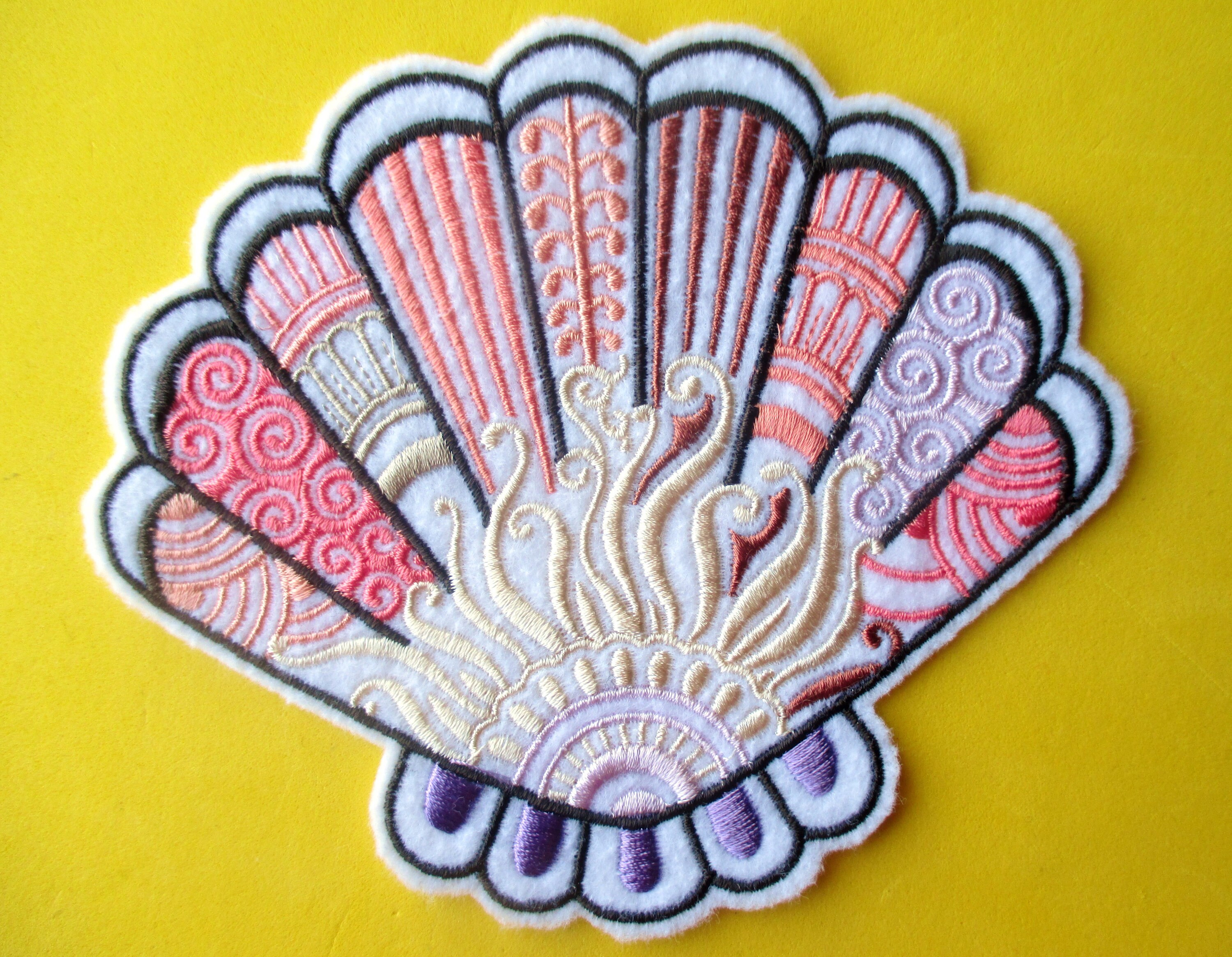 Large Embroidered Sea Shell Applique Patch Mehndi Style Wall | Etsy