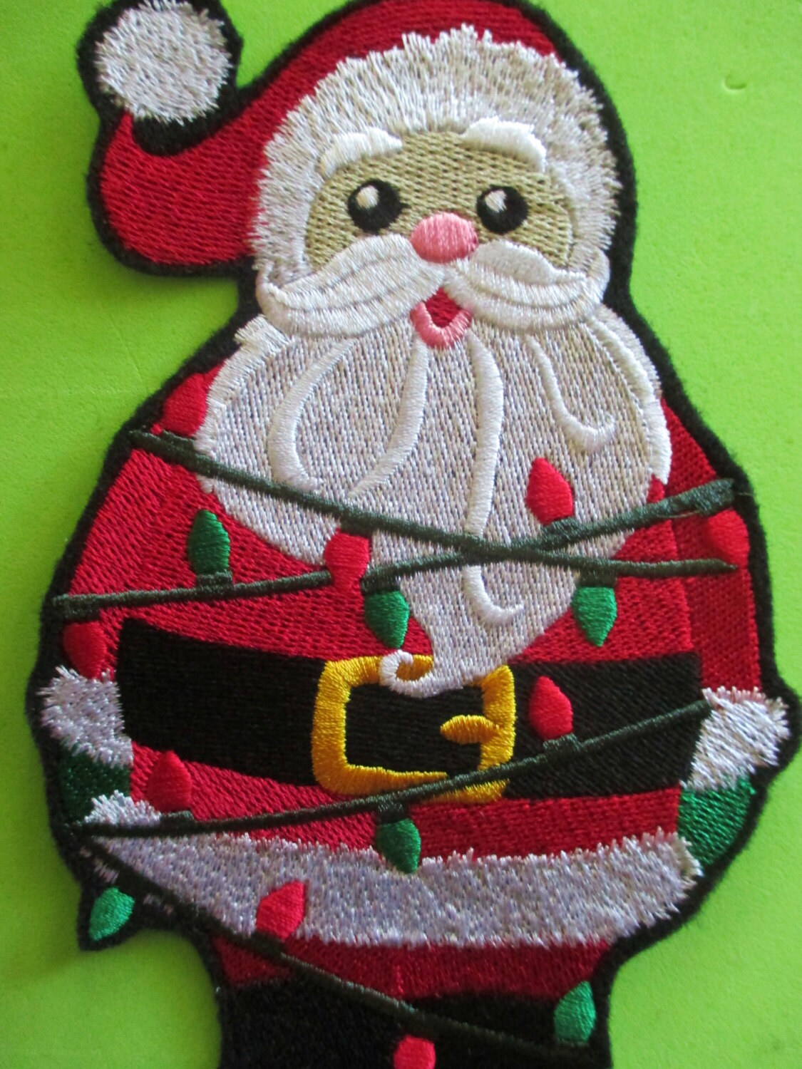 Large Embroidered Santa Tangled up in Lights Applique Patch - Etsy