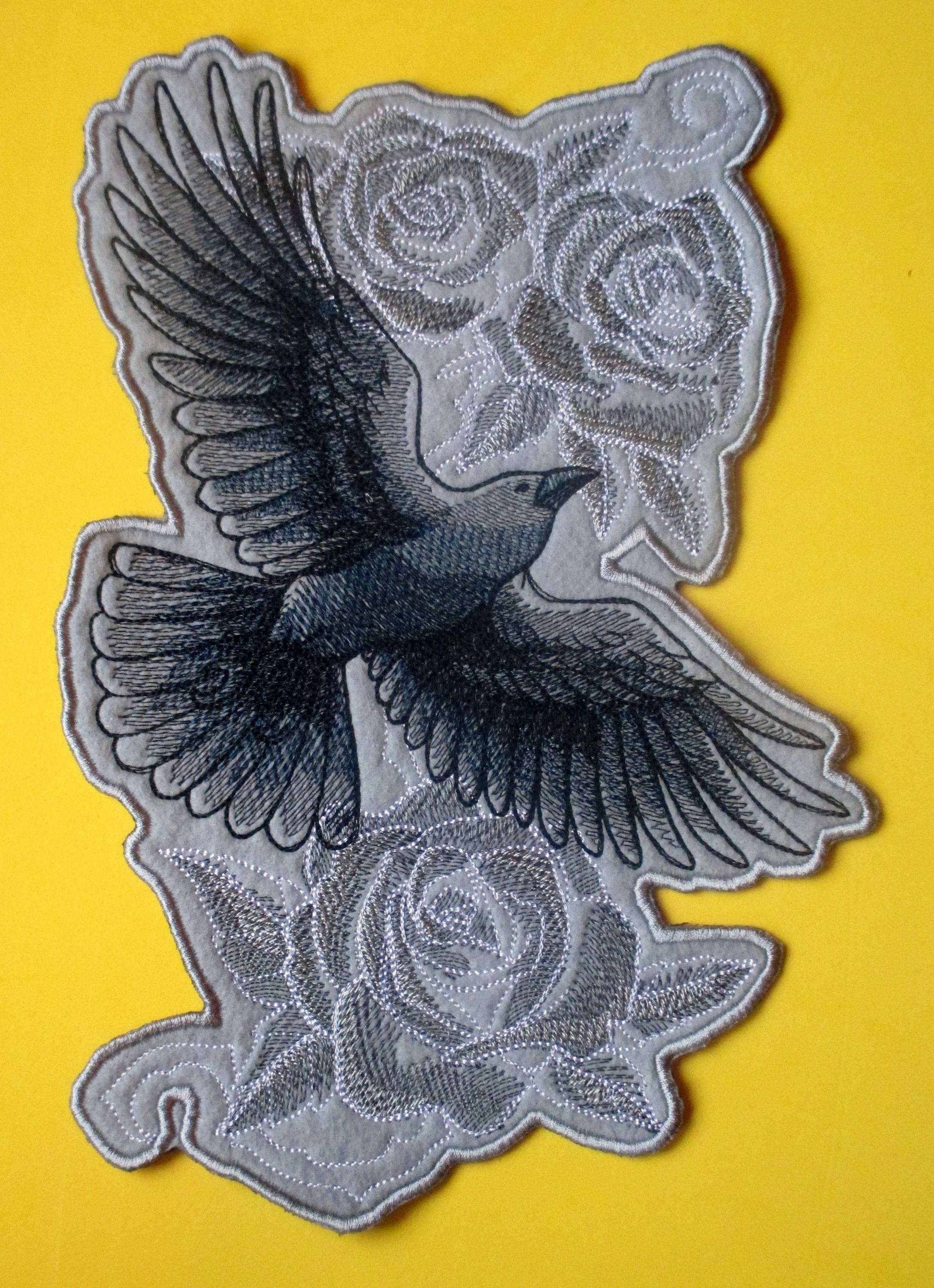 JUMBO Embroidered Raven and Roses Applique Patch Biker Patch - Etsy