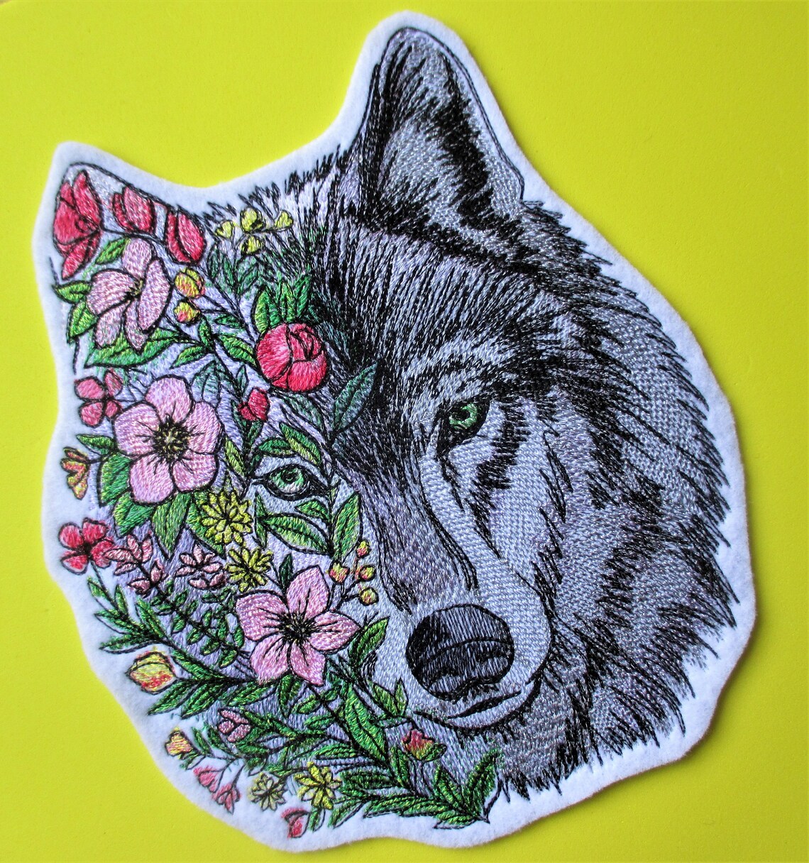 Gran lobo bordado en flores applique parche parche de - Etsy España