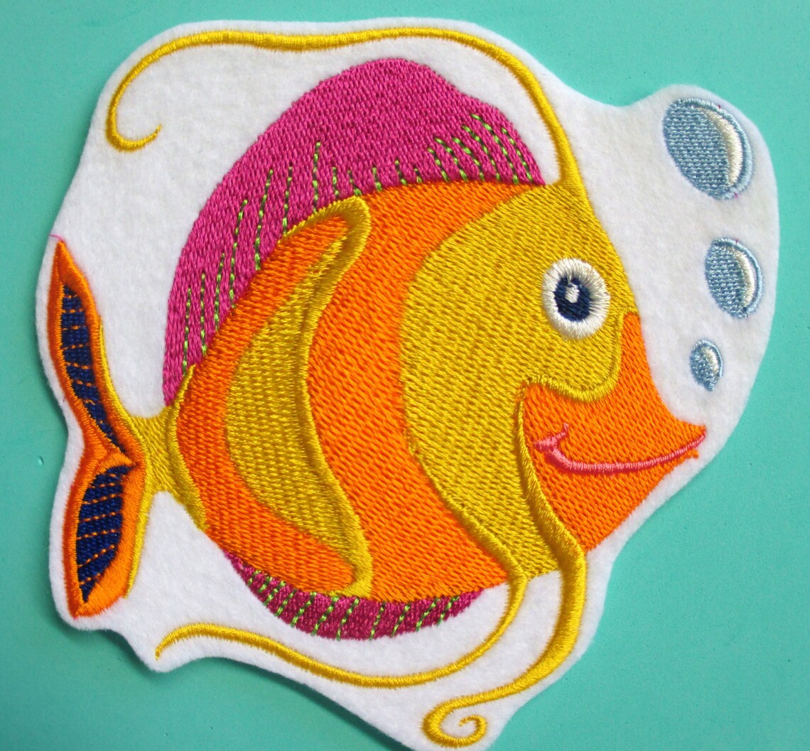 Large Embroidered Colorful Fish Applique Patch Beach | Etsy