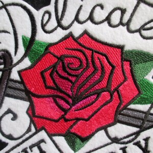 Large Embroidered Delicate but Deadly Rose and Dagger Applique Patch ...