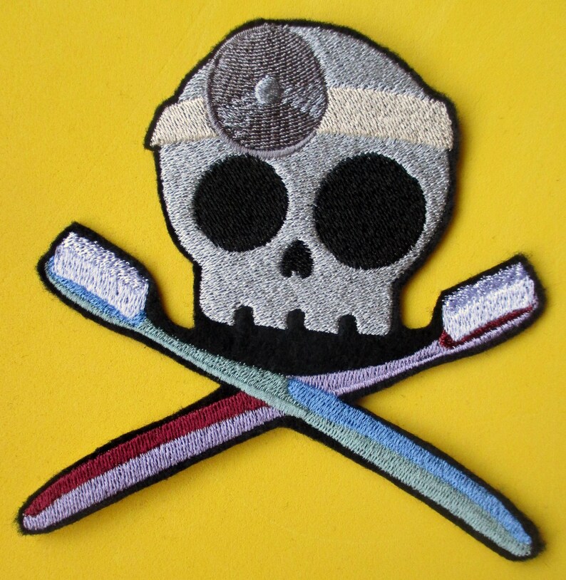 Embroidered Skully Dentist Applique Patch With Name Tag, Skull, Skully ...