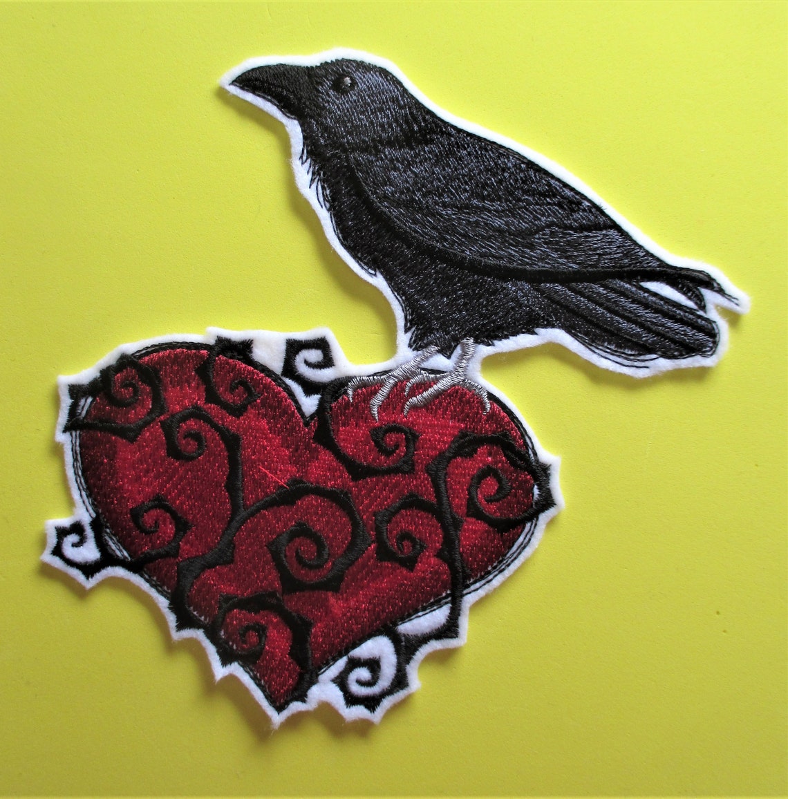 Large Embroidered Raven Heart Applique Patch Iron or Sew On - Etsy
