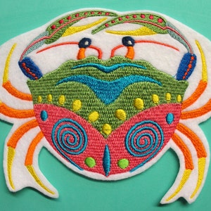 Large Tropical Colored Caribbean Crab Applique Patch, Iron on or Sew on ...