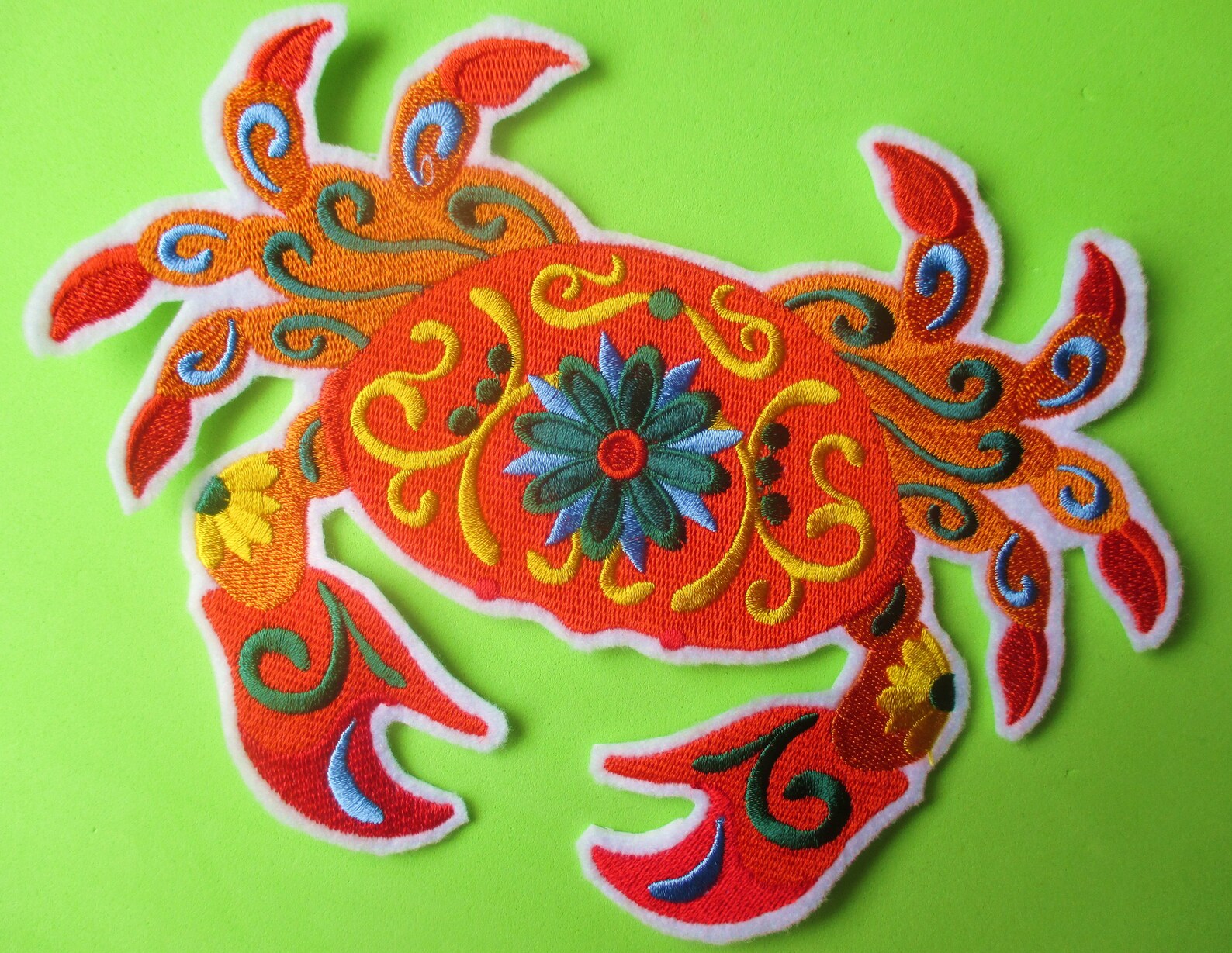 Extra Lg. Embroidered Flower Power Crab Applique Patch - Etsy