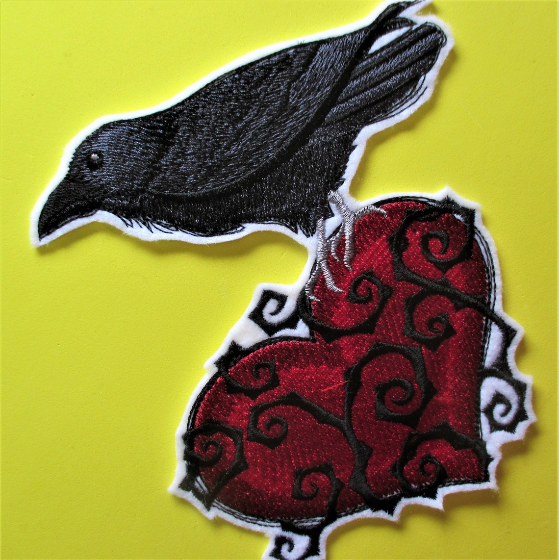 Large Embroidered Raven Heart Applique Patch Iron or Sew On | Etsy