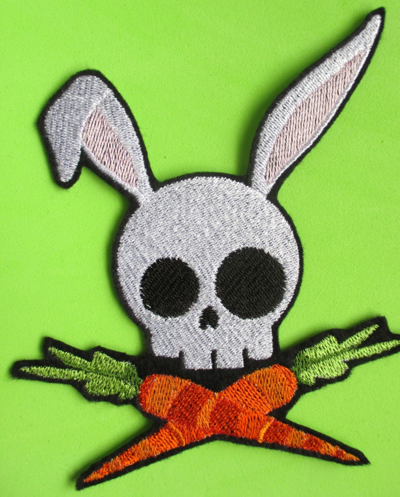 Large Embroidered Rabbit Skull With Carrot Cross Bones Rabbit - Etsy
