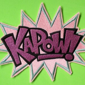 Jumbo Size Kapow Embroidered Applique Patch, Super Hero Patch in Pink ...