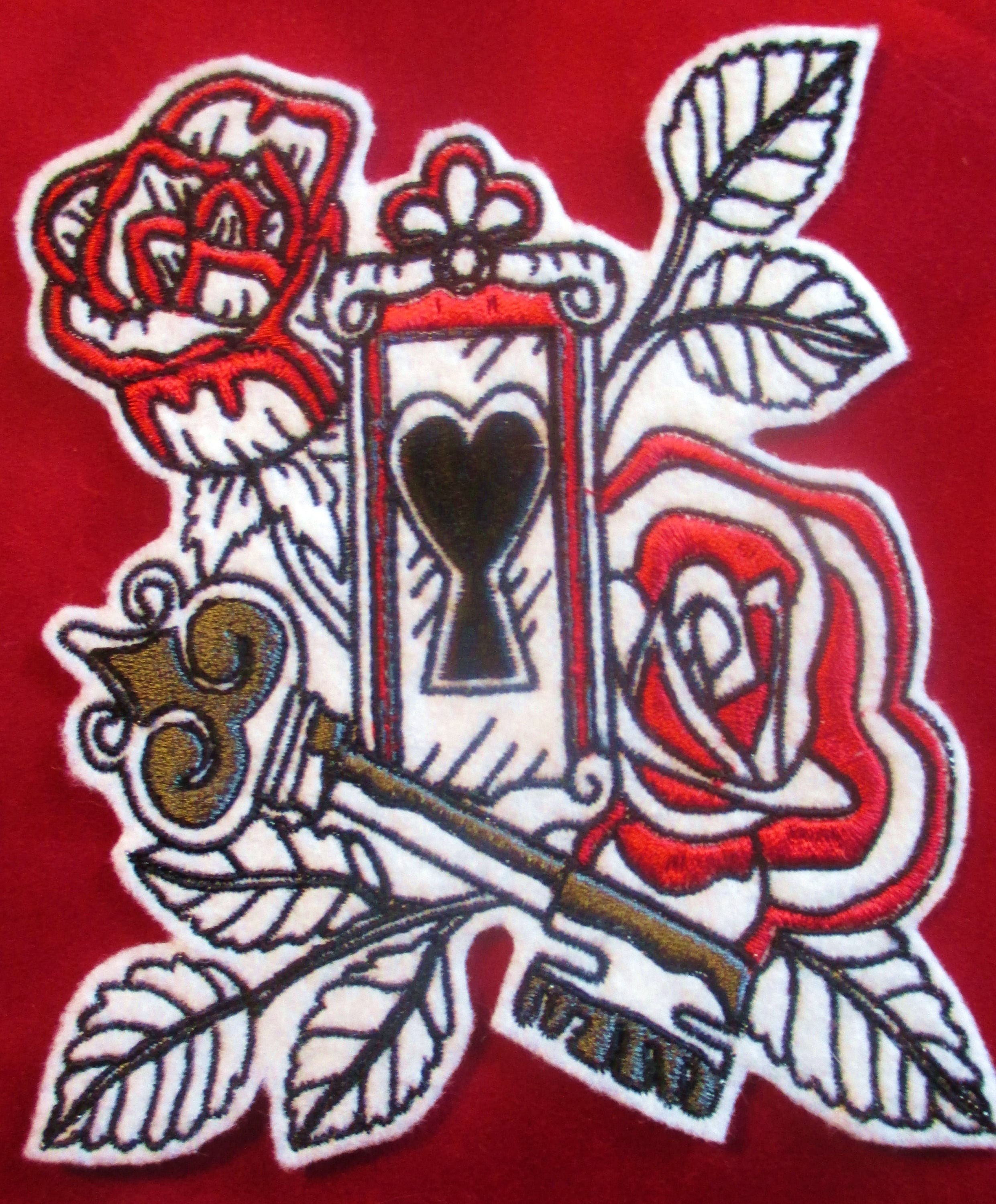 LG Embroidered Key to My Heart and Roses Applique Patch, Valentine ...