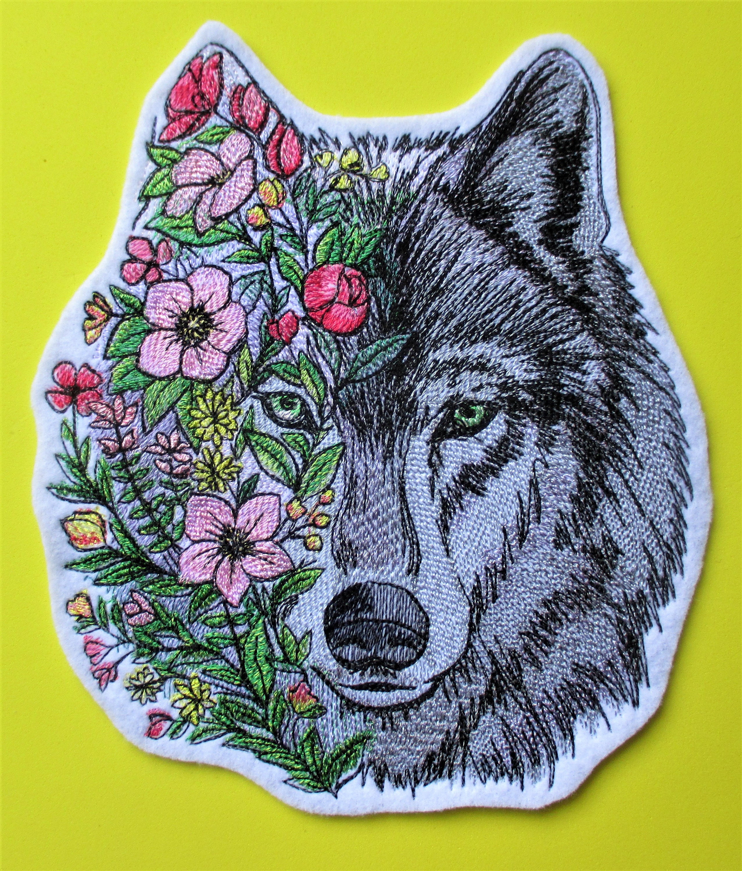 Gran lobo bordado en flores applique parche parche de | Etsy