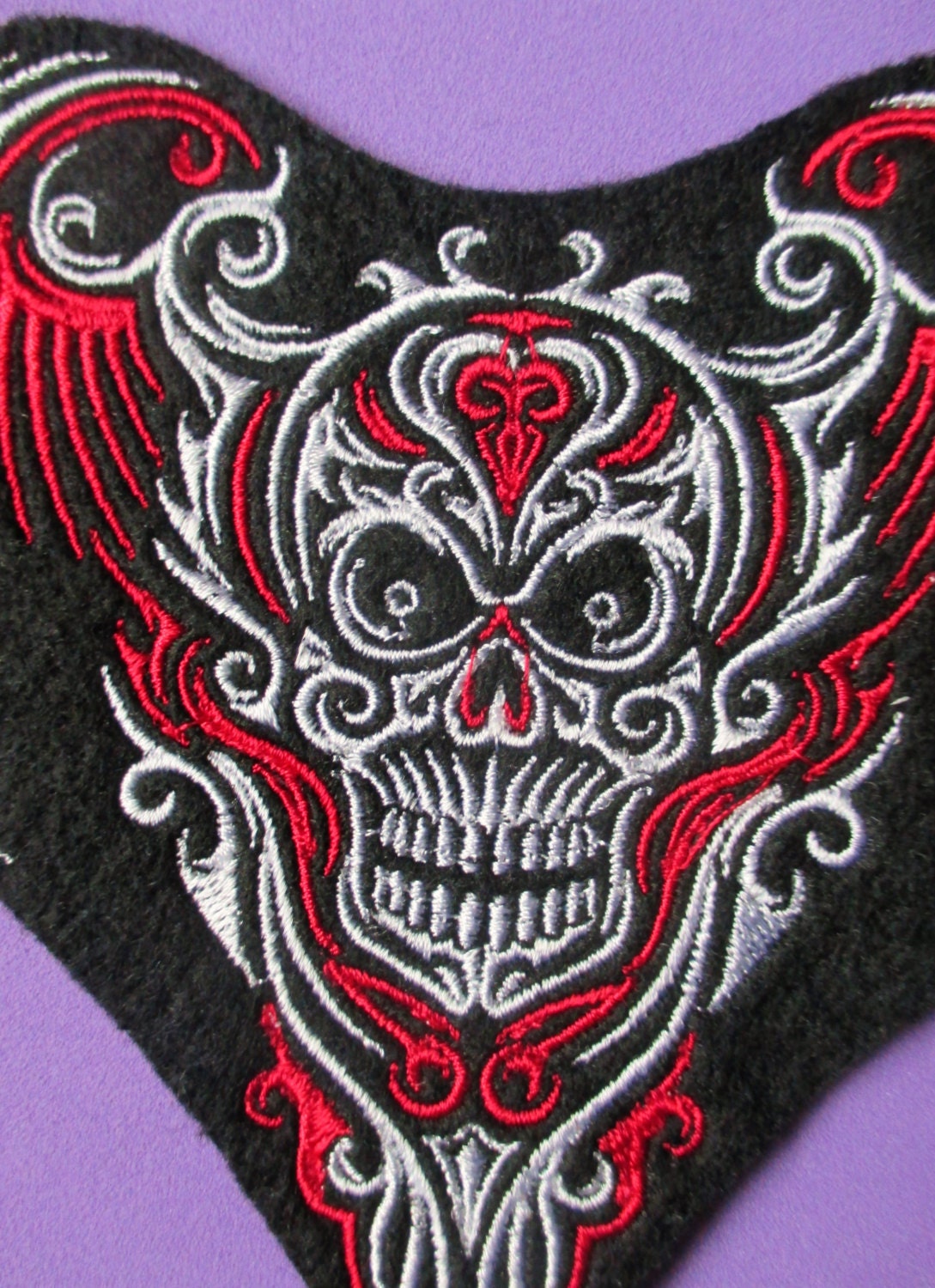 Large 5 by 5 Inch Embroidered Skull with Wings Applique Patch | Etsy