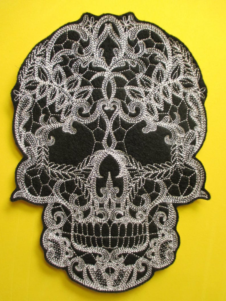 Ex. Large Embroidered Lace Patterned Sugar Skull Applique - Etsy