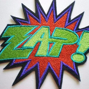 Large Embroidered ZAP Iron-on Patch, Super Hero Patch, Bright Colors ...