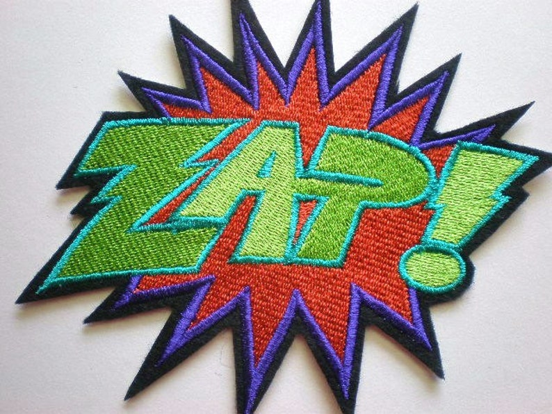 Large Embroidered ZAP Iron-on Patch, Super Hero Patch, Bright Colors ...