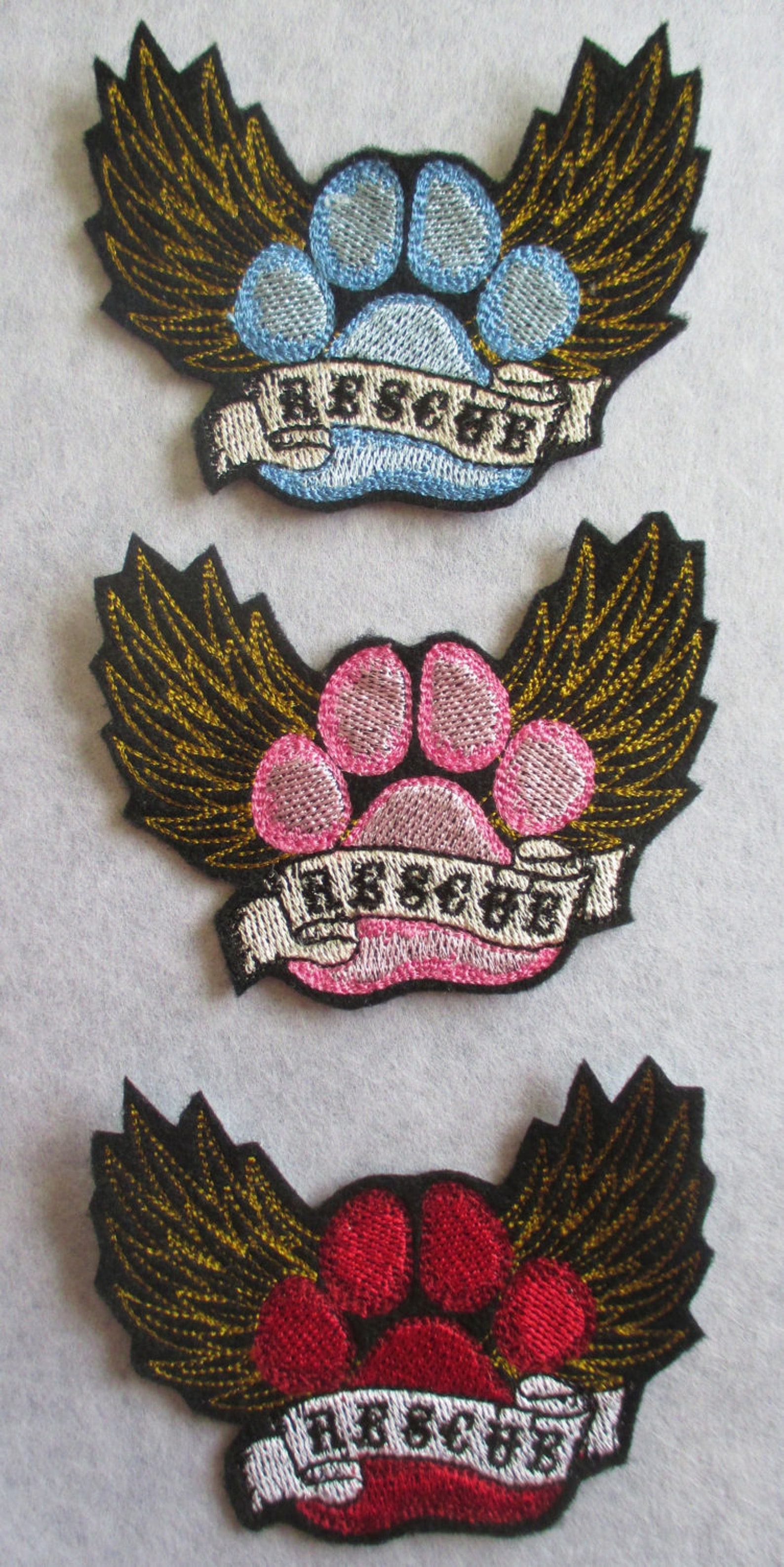 Pink, Red, or Blue Embroidered Pet Rescue Applique Patch, Animal Rescue ...