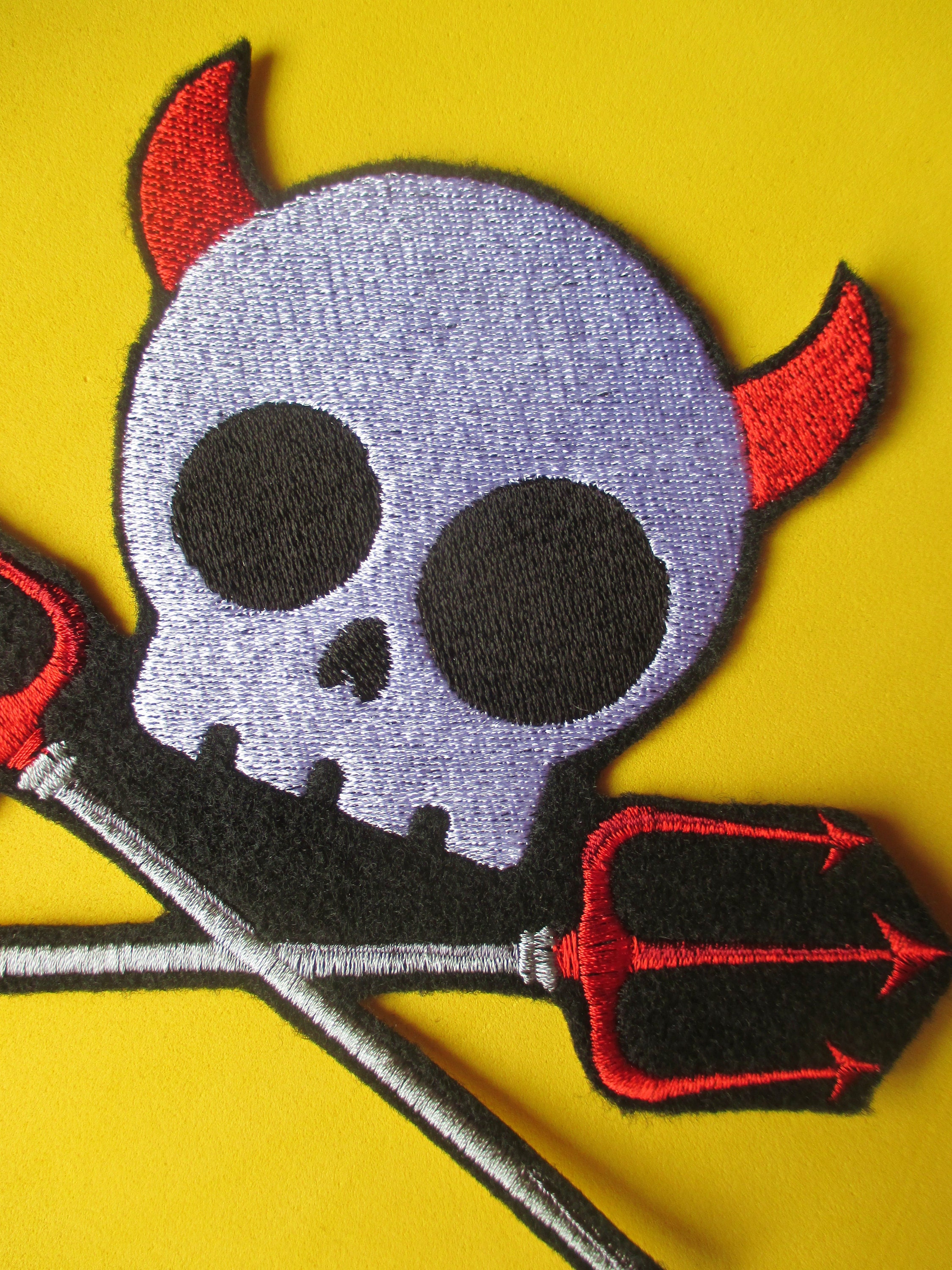 Large Embroidered Little Devil Skully Applique Patch Skull | Etsy