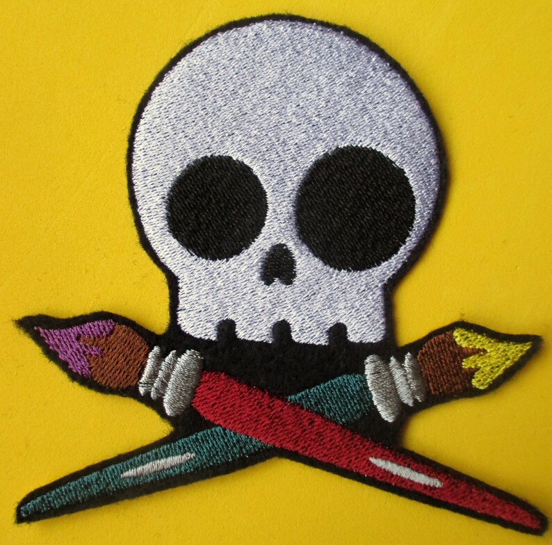 Embroidered Skully Artist Applique Patch With Name Tag , Skull ...
