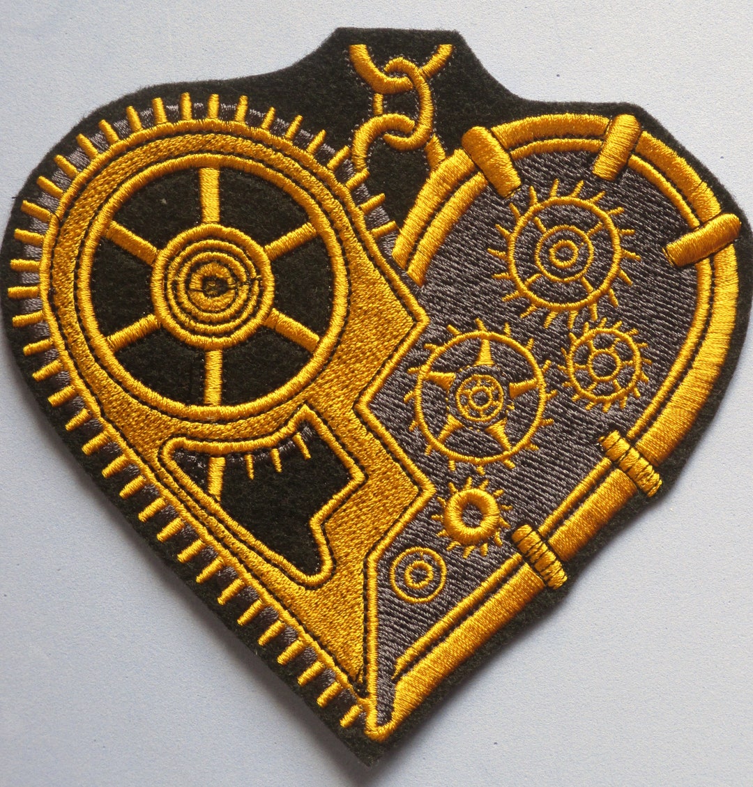 Large Embroidered Mechanical Heart Applique Patch, Iron or Sew On ...