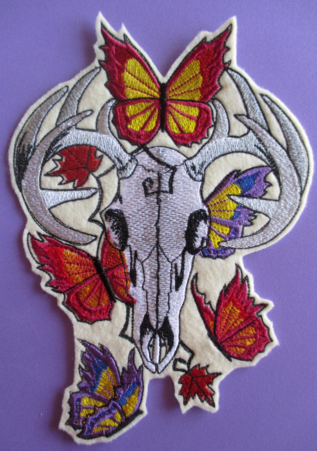 Extra Large Embroidered Deer Skull With Butterflies Applique Patch ...
