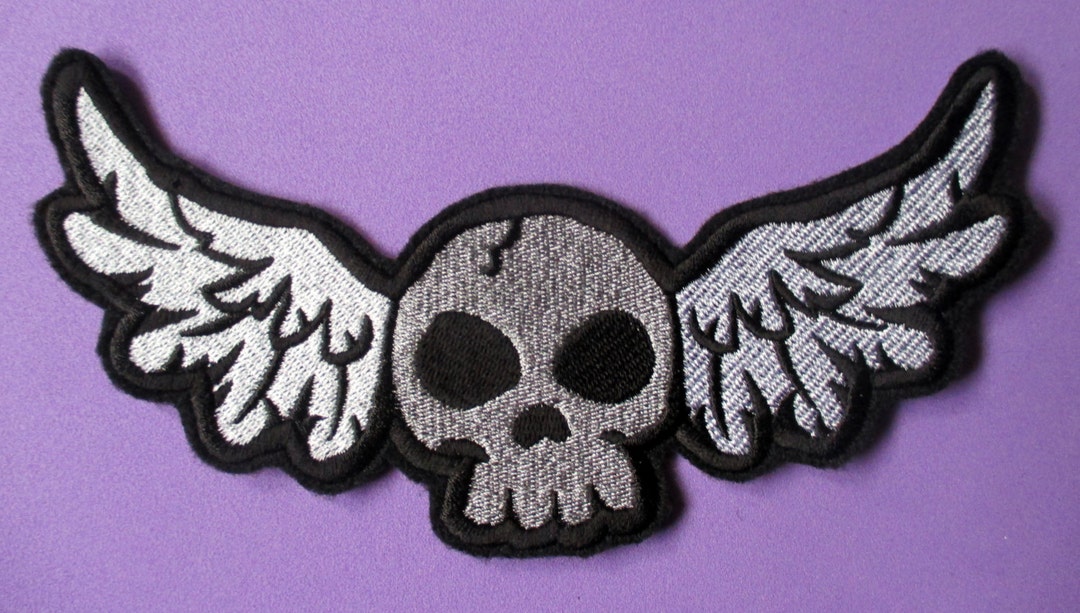 Embroidered Skull With Wings Applique Patch, Iron On, Sew On, Biker ...