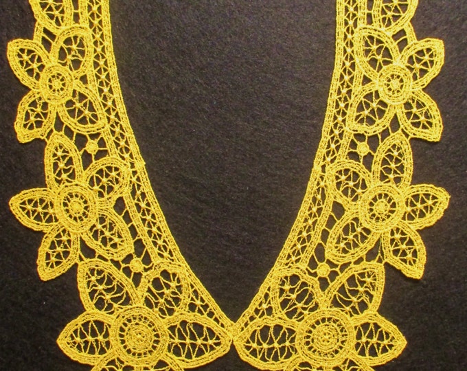 Embroidered Bright Yellow 2 Piece Lace Collar, Neckline Lace, Floral ...