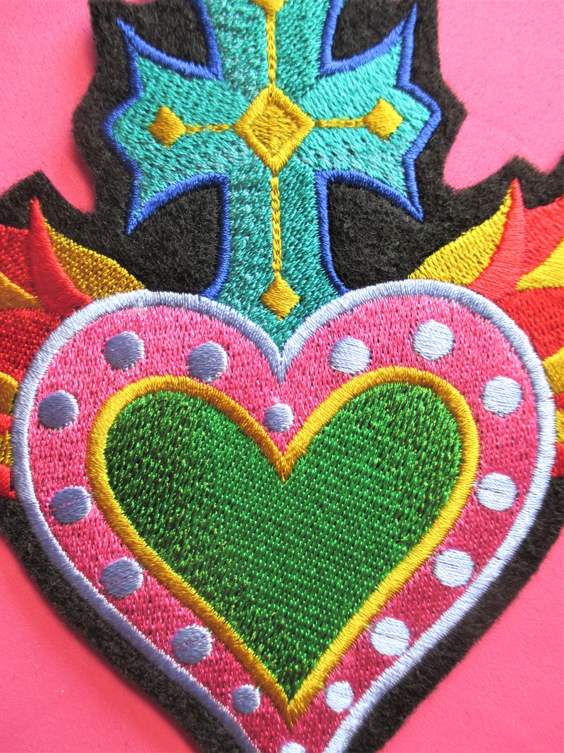 Large Embroidered Milagro Miracle Heart Cross Flame - Etsy