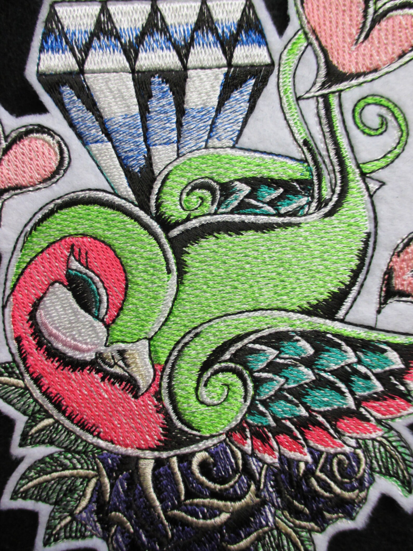 Large Embroidered Colorful Raven With Diamond Hearts Roses - Etsy