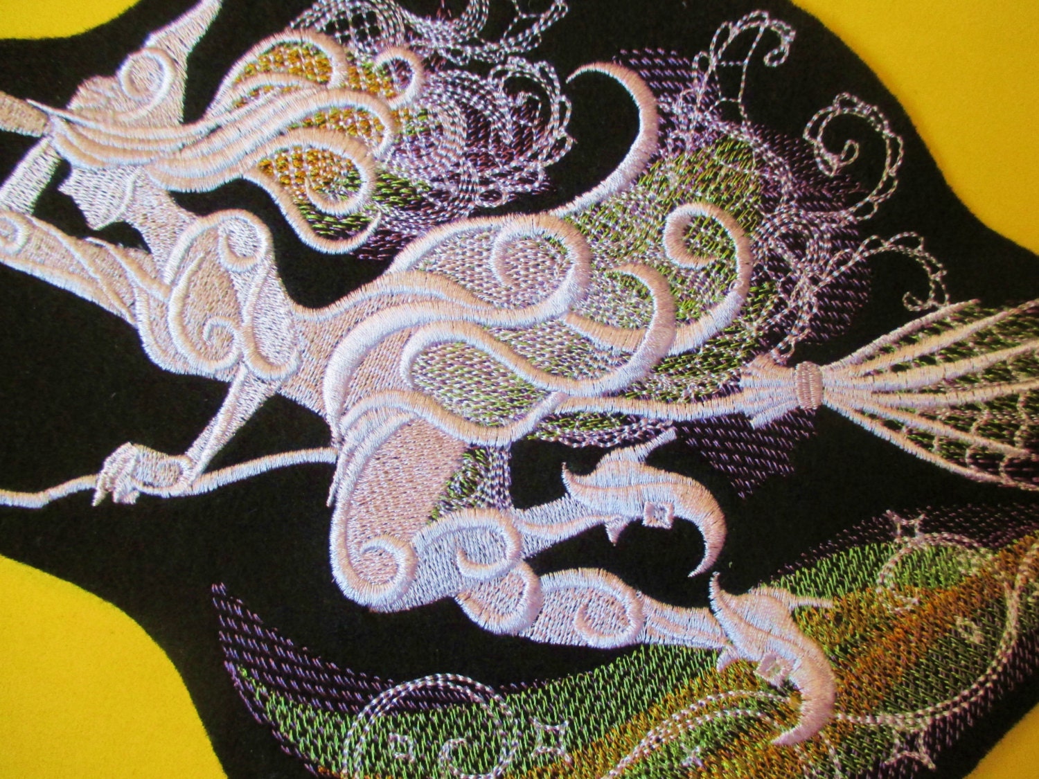 Extra Large Baroque Pretty Witch, Broomstick, Embroidered Applique ...