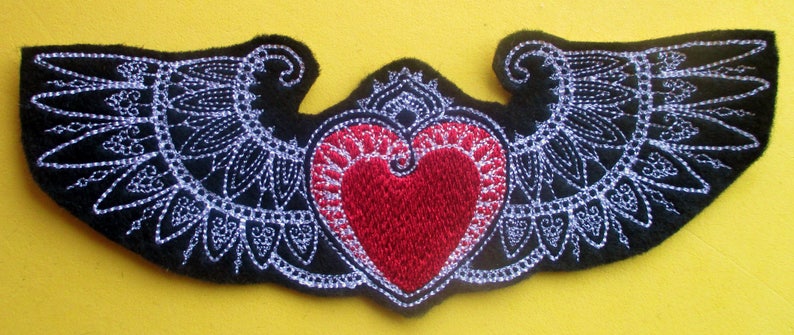 Large Embroidered Heart With Delicate Wings 6.85 X 2.53 Inches ...