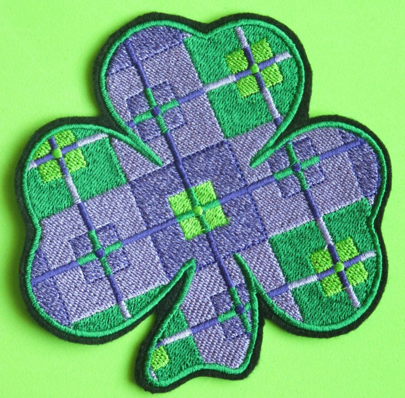 Large Embroidered Plaid Shamrock Applique Patch Shamrock | Etsy
