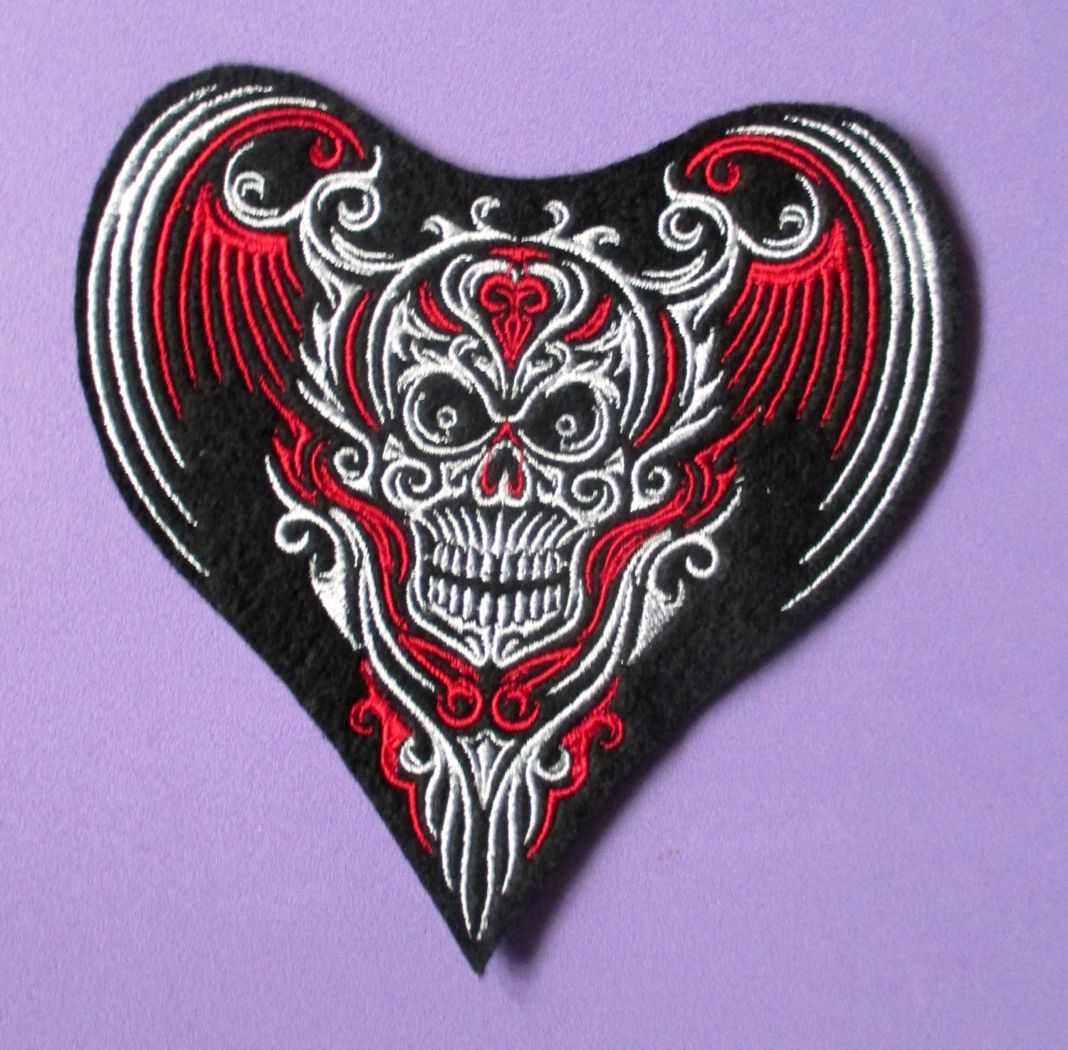 Large 5 by 5 Inch Embroidered Skull with Wings Applique Patch | Etsy