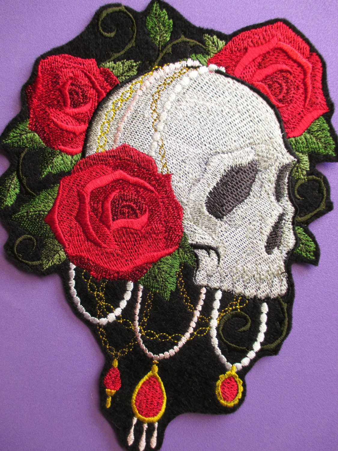 Ex. Large Embroidered Gothic Glam Skull and Roses Applique - Etsy