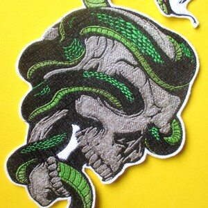 JUMBO Embroidered Skull and Snake Applique Patch, Military Patch, Biker ...