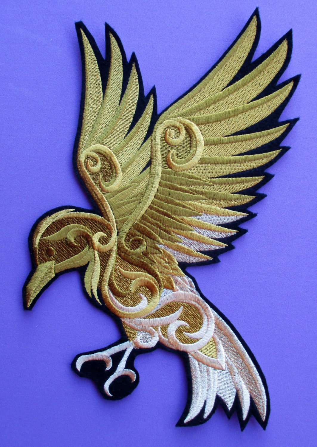 XL Embroidered Gold Baroque Raven Applique Patch Biker Patch - Etsy