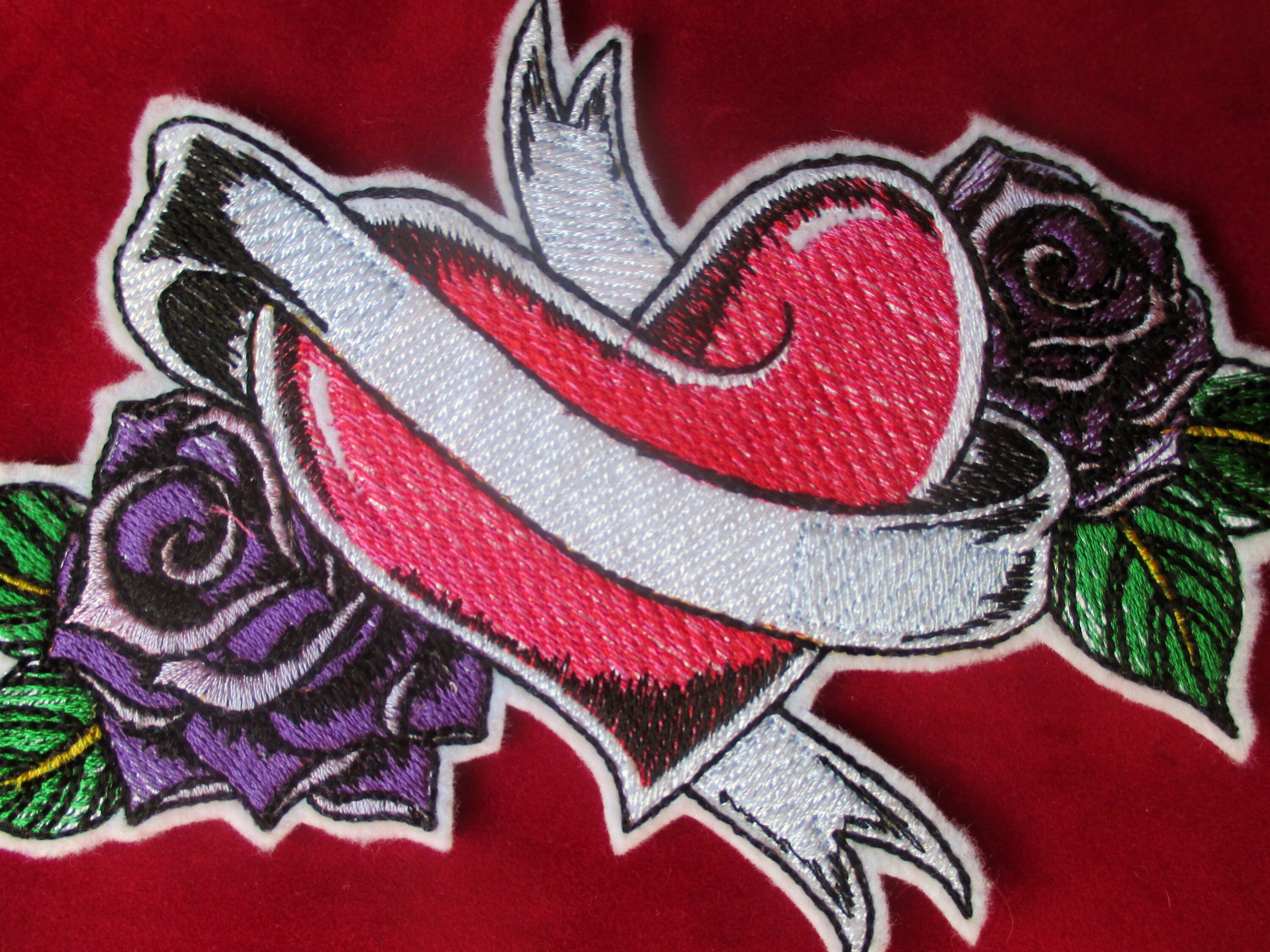 Large Embroidered Heart With Two Purple Roses Applique Patch - Etsy