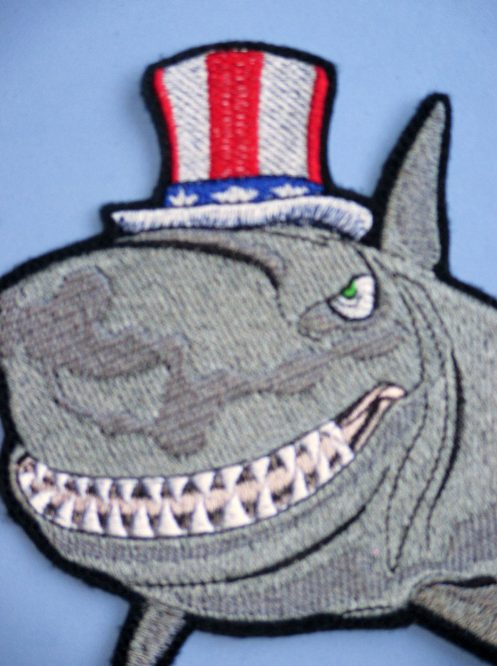Large Embroidered Shark Applique Patch, Red White and Blue Top Hat ...