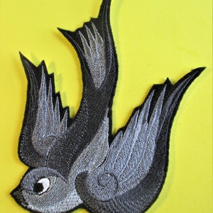 Embroidered Pair of Sparrows, Tattoo Style Applique Patch, Iron On, Sew ...