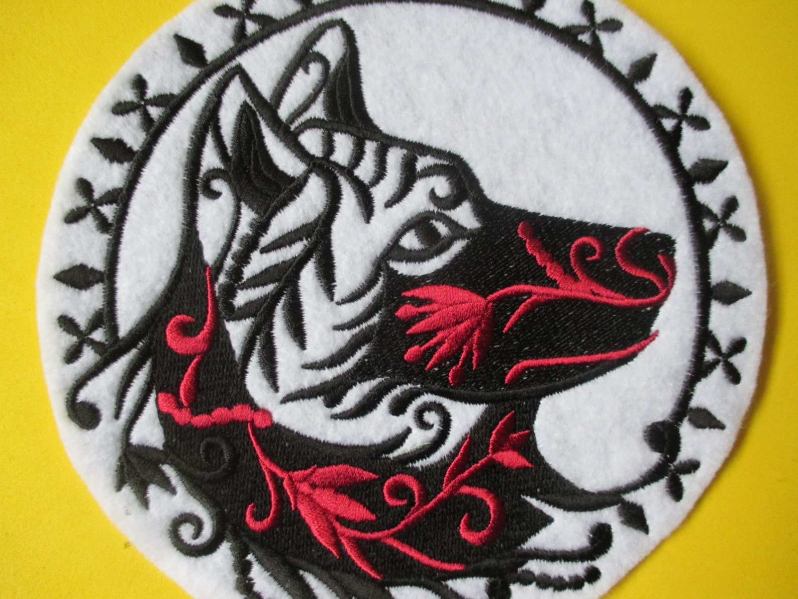 Large Embroidered Wolf Applique Patch Intricate Swirls and | Etsy