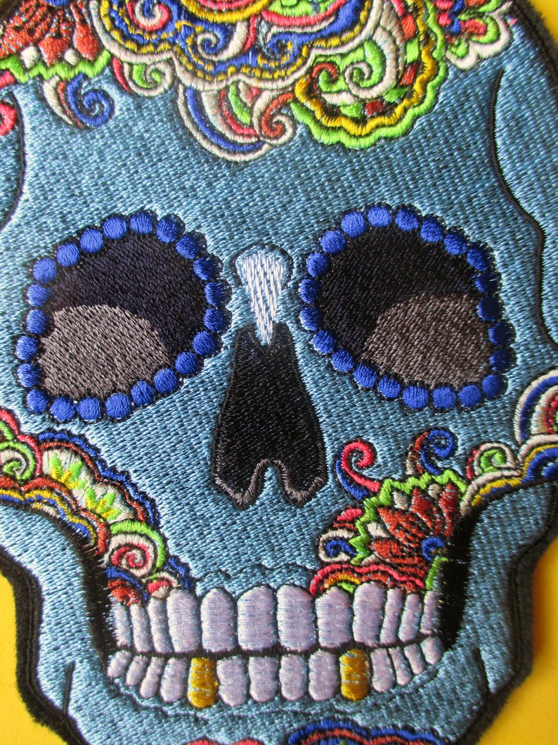 Extra Large Embroidered Sugar Skull Applique Patch, Day of the Dead ...