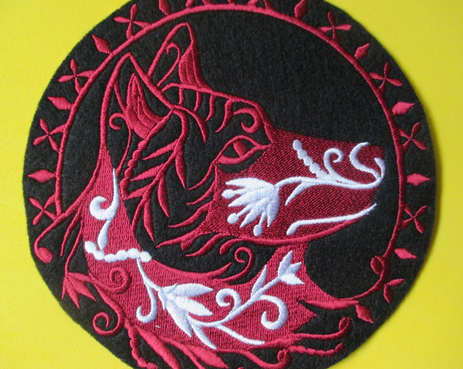 Large Embroidered Wolf Applique Patch Intricate Swirls and | Etsy