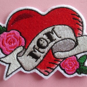 Embroidered Tattoo Style Heart, Mom and Roses Biker Patch, Iron On, Sew ...