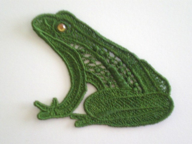 Embroidered Lace Appliques, Frog Applique, Green Frog, Lace Applique ...