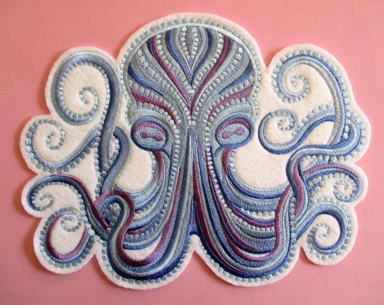 Jumbo Embroidered Sea Creature, Octopus Applique, Blue Water Tones ...