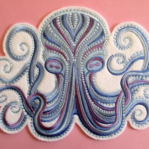 Jumbo Embroidered Sea Creature, Octopus Applique, Blue Water Tones ...