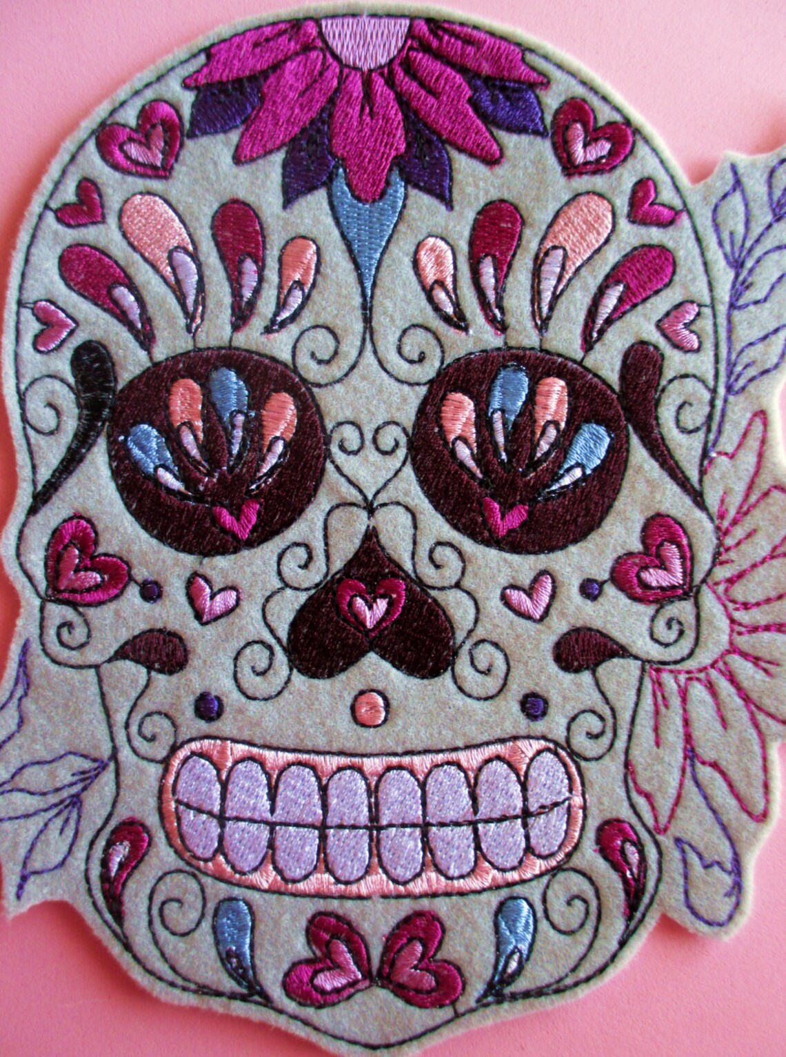 Large Embroidered Sugar Skull Applique Patch Day of the Dead - Etsy