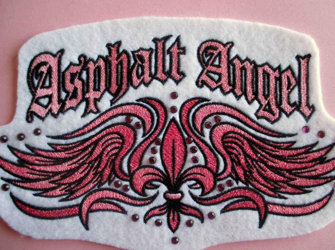 Extra Large Embroidered Asphalt Angel Girls Pink Biker Applique Patch ...