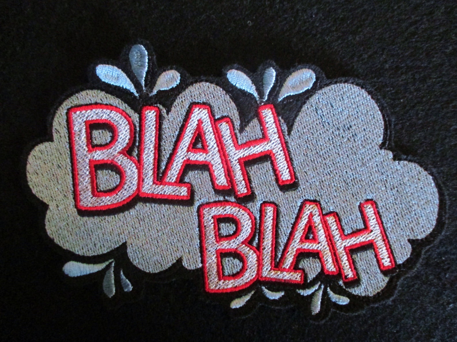 Large Embroidered Word Applique Patch Blah Blah Blah Fun | Etsy