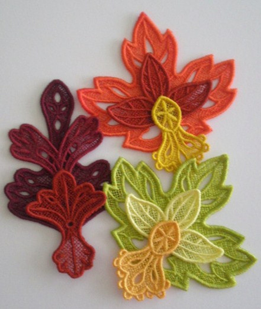Embroidered Lace, Maple Leaf, Oak Leaf, 3D Lace Applique, Layered Lace ...